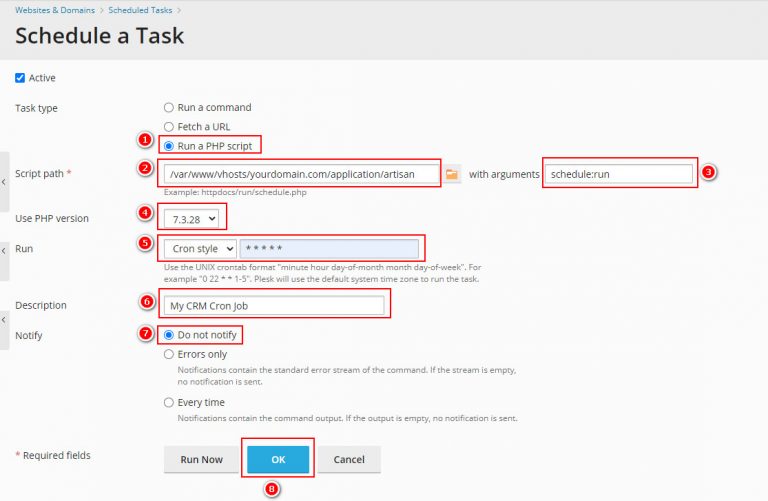 Cronjob Settings – Plesk Control Panel – Grow CRM – A Self Hosted CRM & Project Management Software